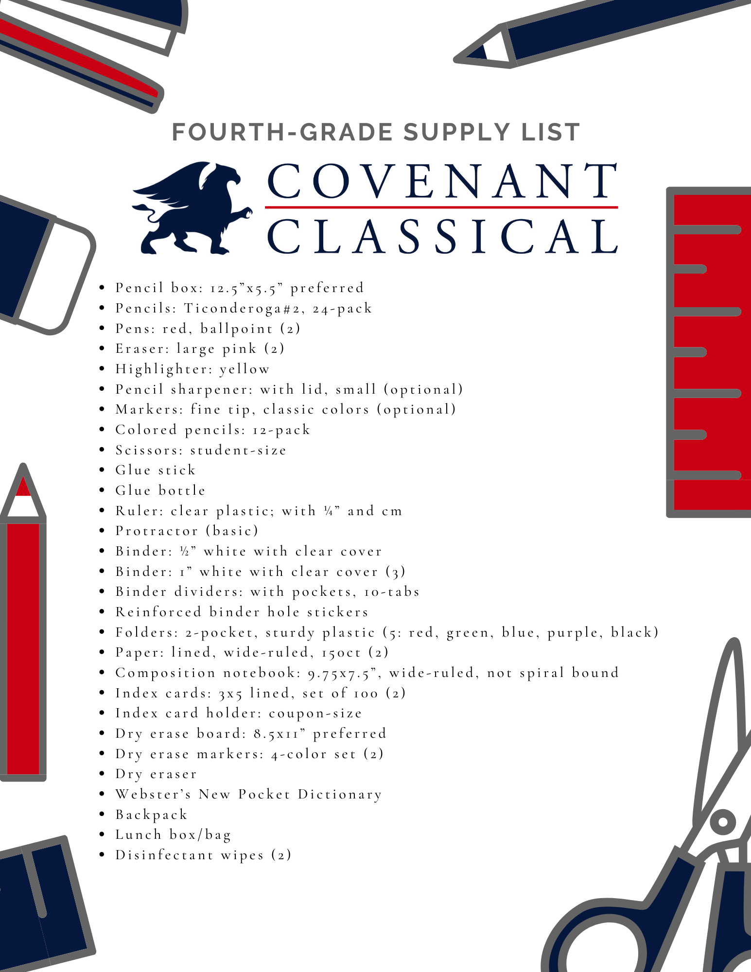Lists & Forms | Covenant Classical School